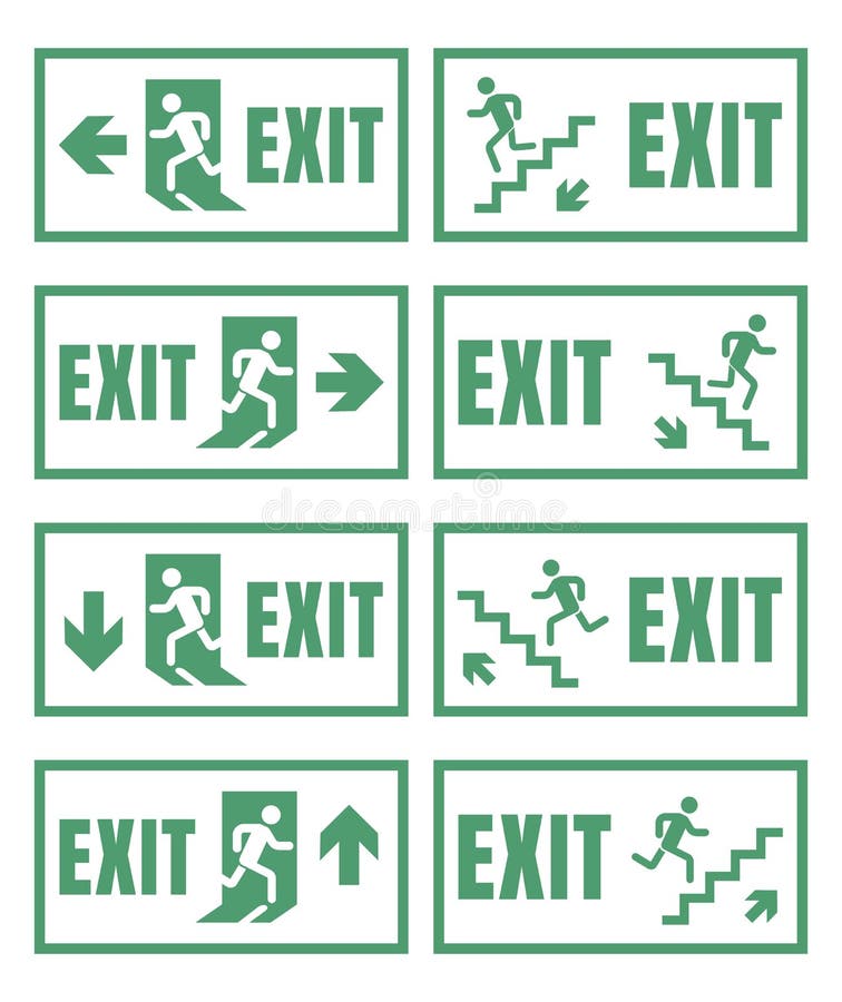 Emergency Fire Exit Sign Set, Exit Door Label Stock Vector ...