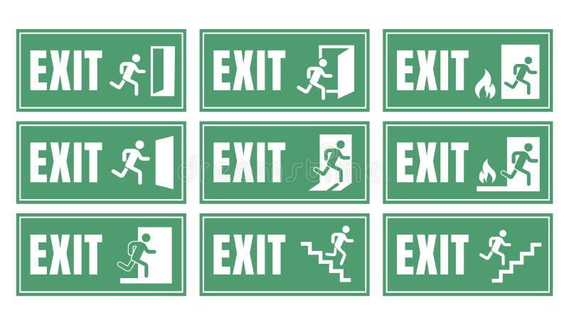 Exit Door Sign Set, Emergency Fire Exit Label Stock Vector ...