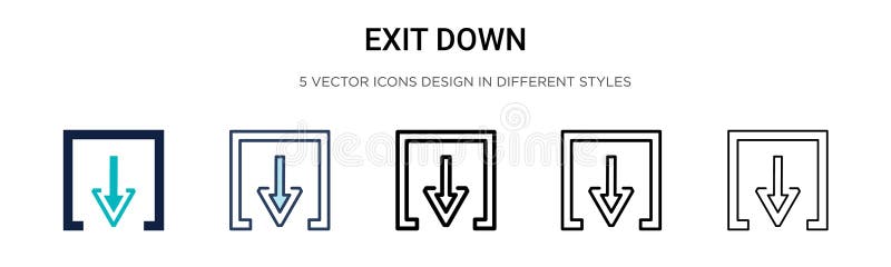 Exit Down Icon in Filled, Thin Line, Outline and Stroke Style. Vector ...
