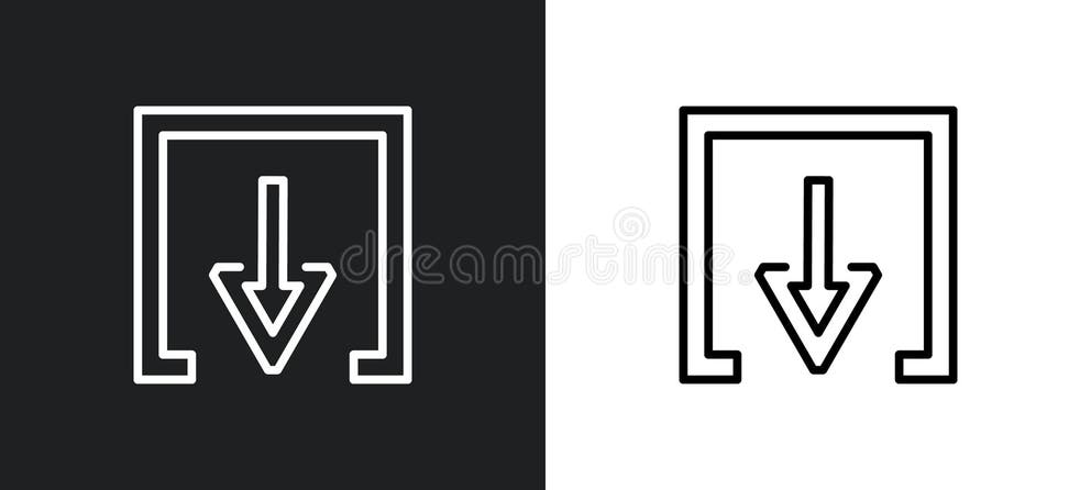 Exit Down Outline Icon in White and Black Colors. Exit Down Flat Vector ...