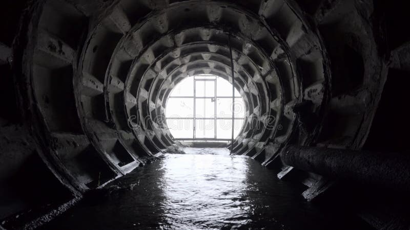 Exit from the Drainage Sewage Rectangular Tunnel. Stock Video - Video ...
