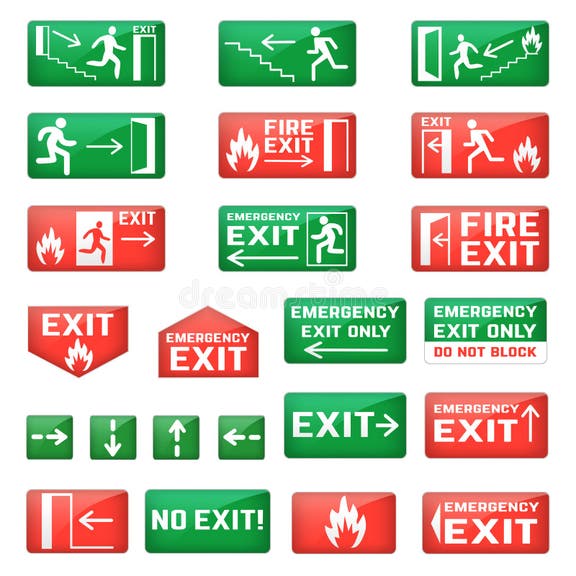 Exit Emergency Exit Sign and Fire Escape Point with Green Arrows for ...