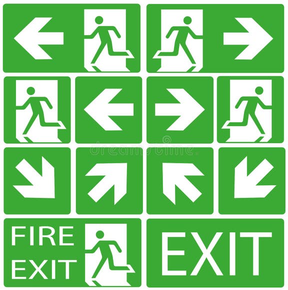 Green Fire Exit Signs. Vector Graphics Stock Vector - Illustration of ...