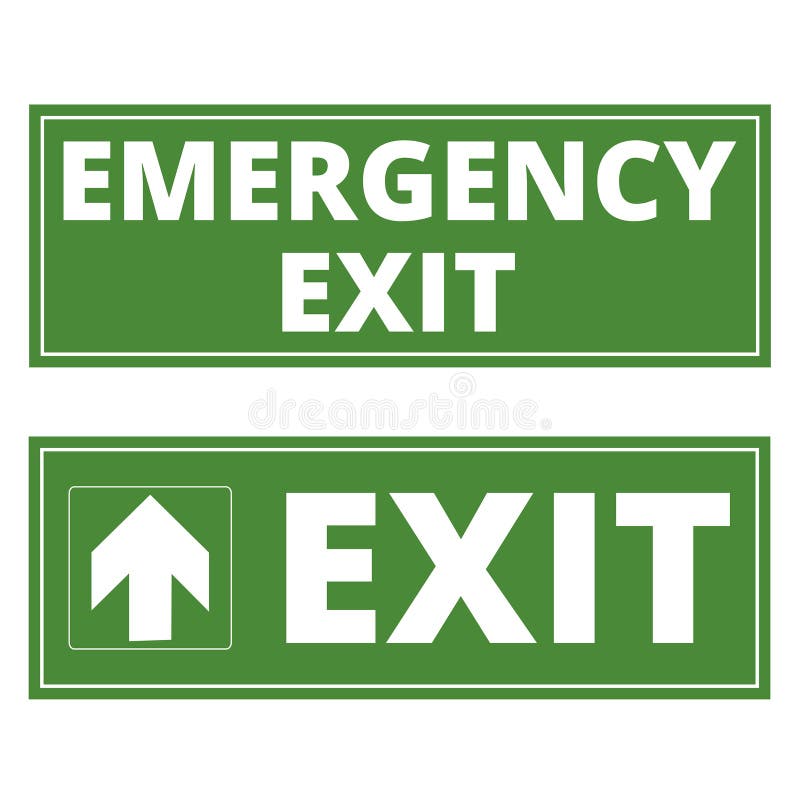 Exit and Emergency Exit Green Signs on a White Background Stock ...