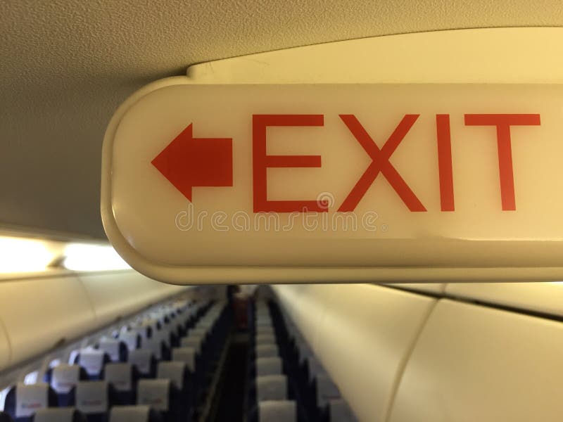 Exit stock image. Image of warnings, cabin, aircraft - 63148621