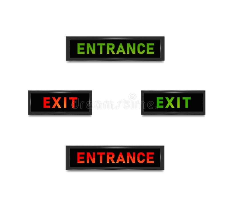 Exit Entrance Door Sign in Red and Green Light. Isolated Vector Graphic ...