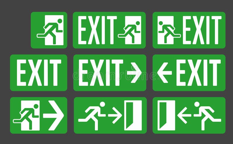 Exit green color signs set stock vector. Illustration of green - 125457954