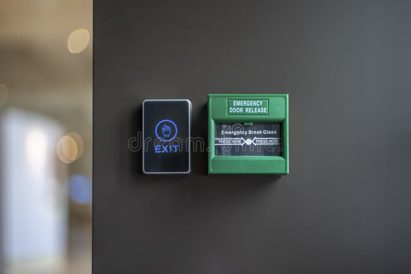 Exit Icon and Emergency Box Symbol on Gray Concrete Stock Photo - Image ...