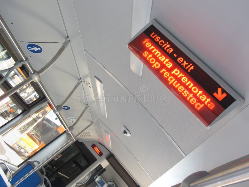 Exit Lamp Indicator and Bus Stop Request Inside a Bus Stock Image ...
