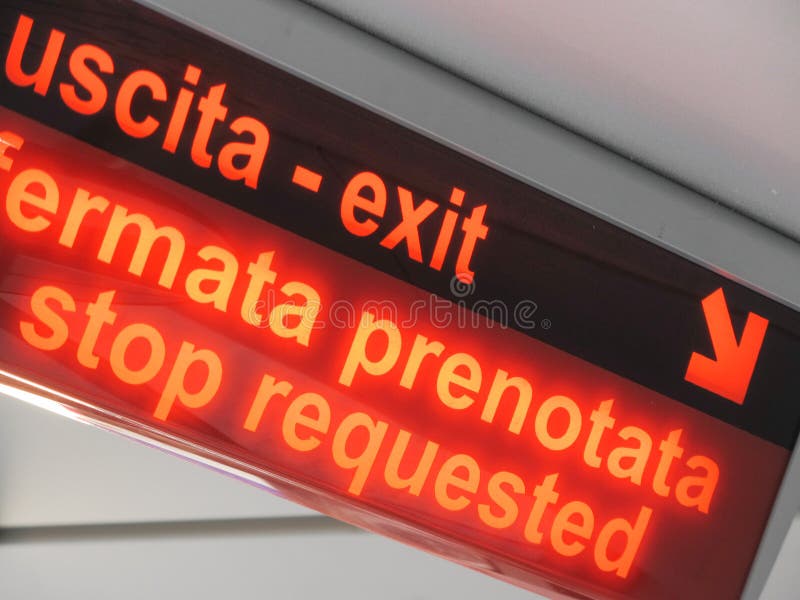 Exit Lamp Indicator and Bus Stop Request Inside a Bus Stock Photo ...