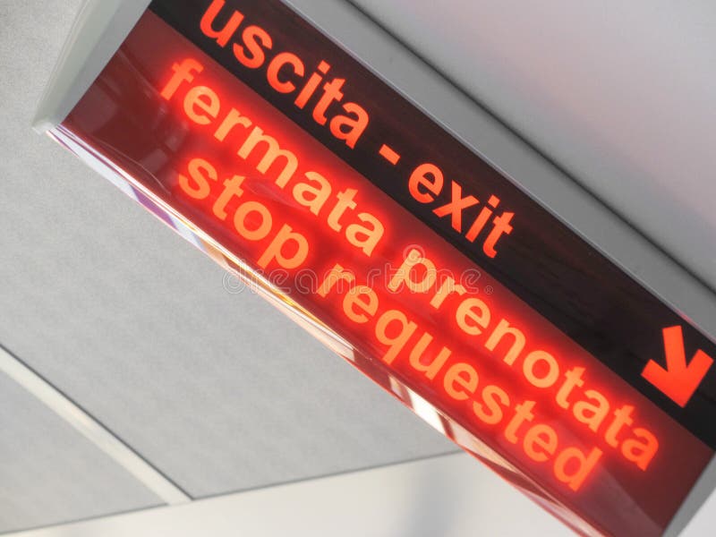 Exit Lamp Indicator and Bus Stop Request Inside a Bus Stock Photo ...