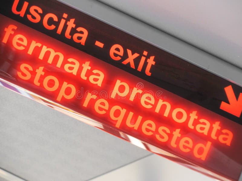 Exit Lamp Indicator and Bus Stop Request Inside a Bus Stock Image ...