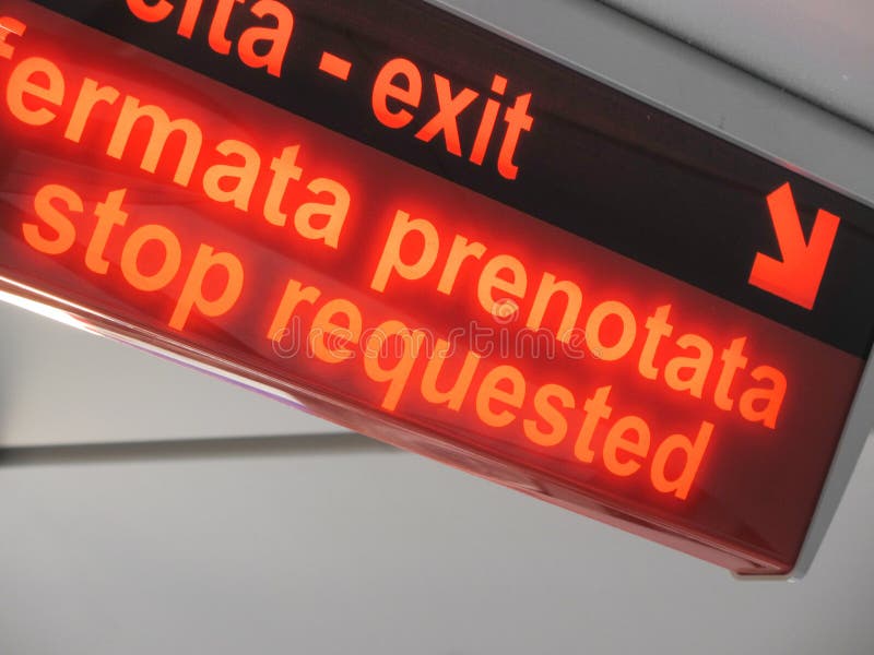 Exit Lamp Indicator and Bus Stop Request Inside a Bus Stock Photo ...