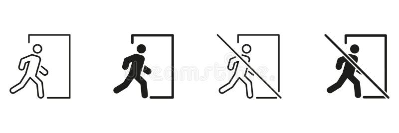 Exit and No Entry Door Icons Set. Emergency Exit and Restricted Access ...