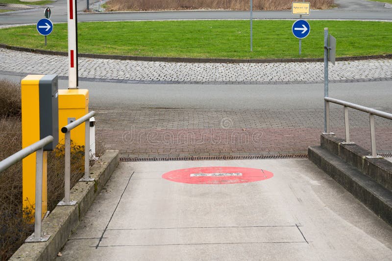 Exit from a Paid Car Park with an Open Barrier. Stock Image - Image of ...