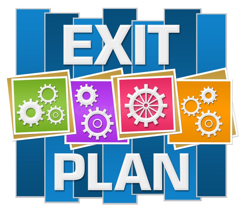 Exit Plan Blue Colorful Gears Center Stock Illustration - Illustration ...
