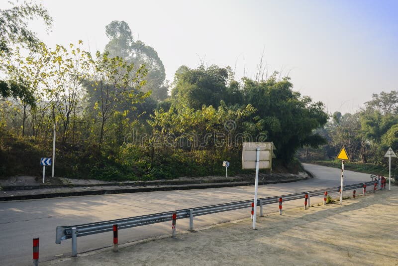 Exit Ramp with Steel Guardrail in Sunny Winter Morning Stock Photo ...