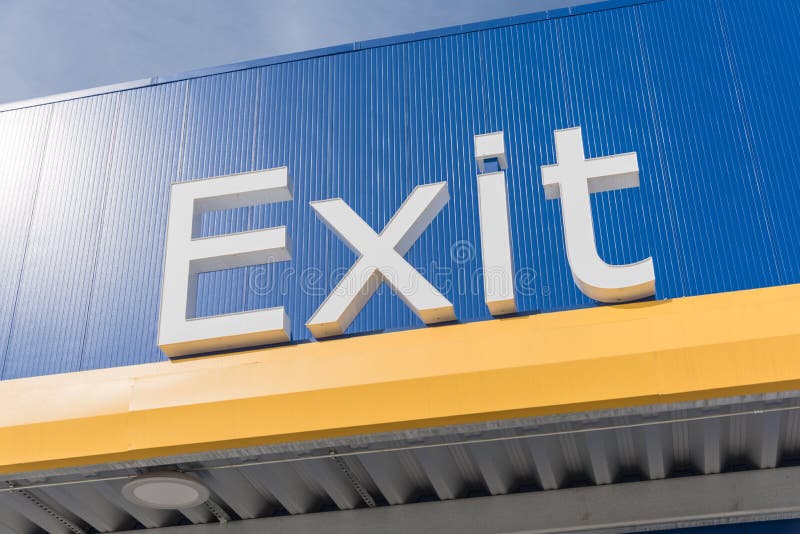 Exit Sign Close-up on Blue Background Stock Image - Image of exit ...
