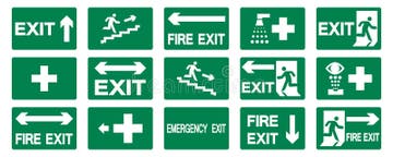 Exit Sign Collection in Green. Set of Emergency Fire Exit Green Signs ...