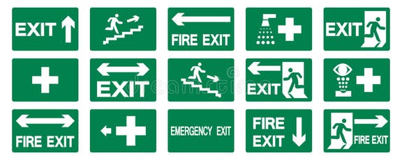 Exit Sign Collection in Green. Set of Emergency Fire Exit Green Signs ...