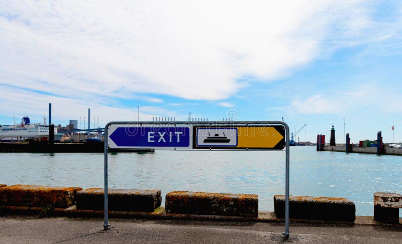 Exit Sign in English and Ferry Entry Stock Image - Image of boat ...