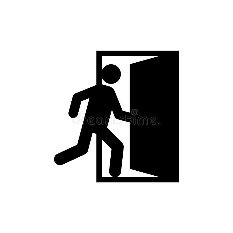 Exit Sign Evacuation Icon. Man Exiting Door Symbol Stock Vector ...