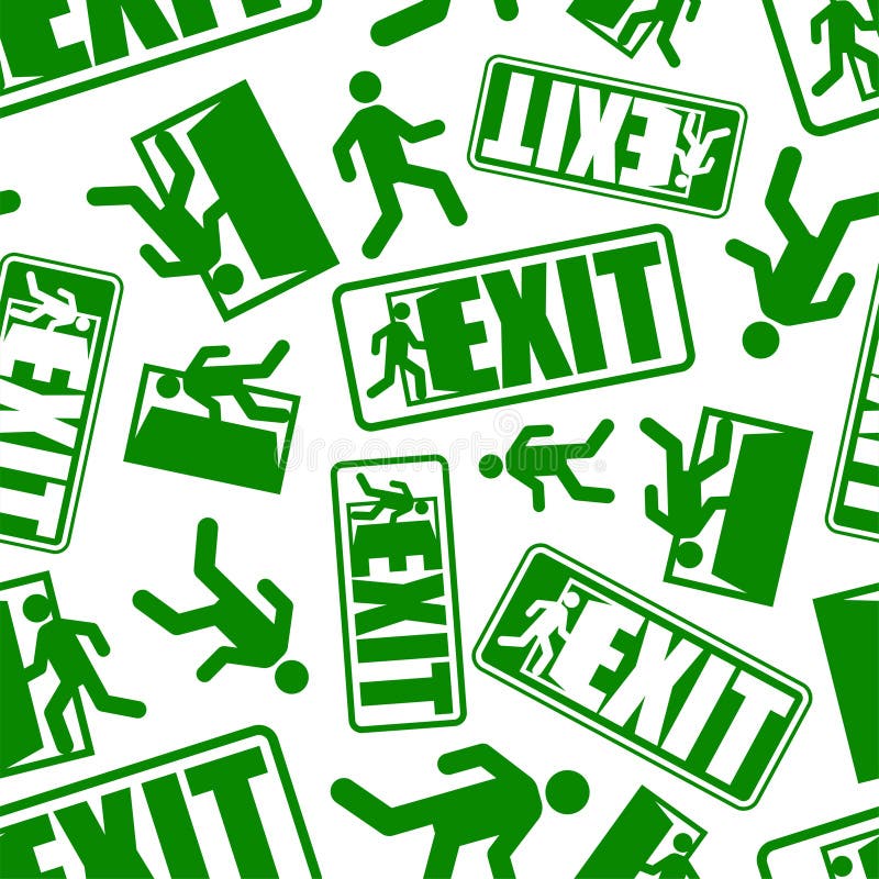 Exit Sign Evacuation Pattern Seamless. Man Exiting Door Symbol ...