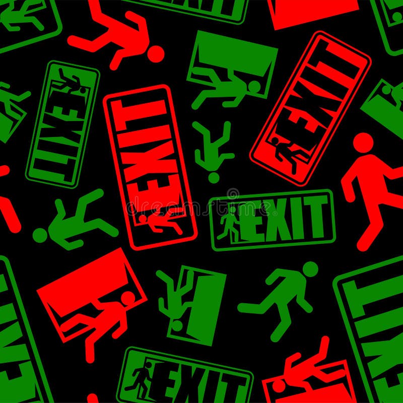 Exit Sign Evacuation Pattern Seamless. Man Exiting Door Symbol ...