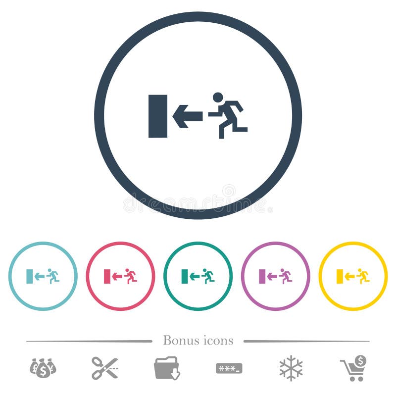 Exit Sign Flat Color Icons in Round Outlines Stock Vector ...