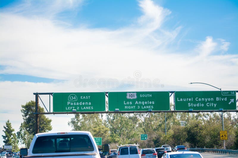 Exit Sign on 101 Freeway in Los Angeles Stock Image - Image of location ...