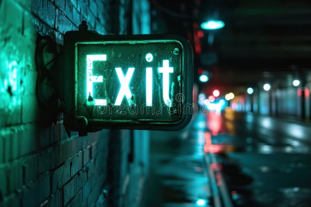 Exit Sign Glowing in Green. Generative AI Stock Illustration ...