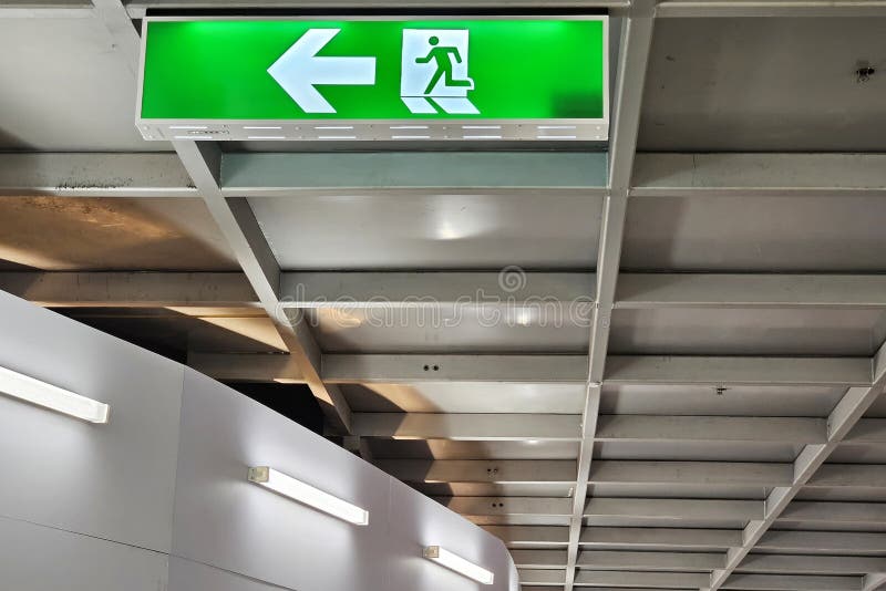 Exit Sign Hanging on the Ceiling. Stock Photo - Image of hotel ...