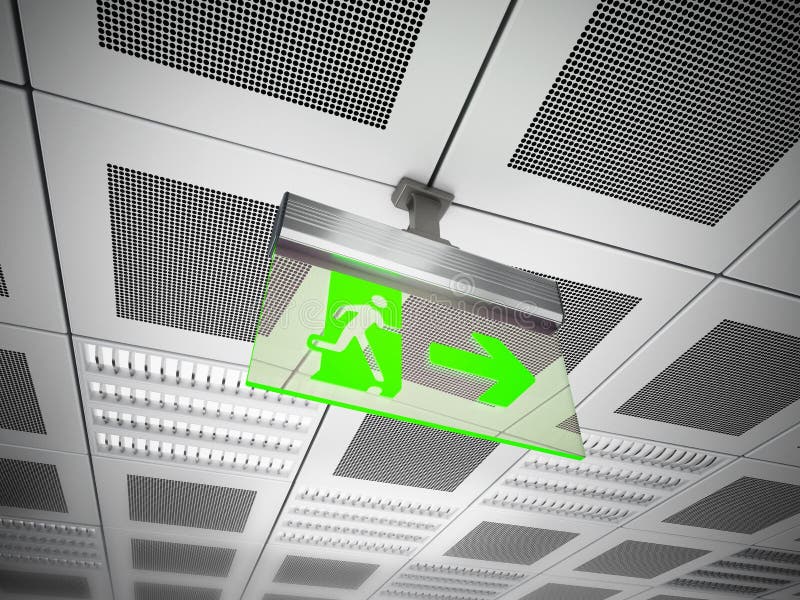 Exit Sign Hanging on Suspended Ceiling Stock Illustration ...