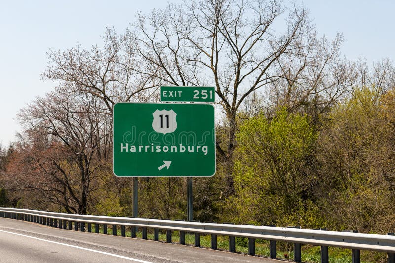 Exit Sign for Harrisonburg, Virginia Stock Photo - Image of route, us11 ...