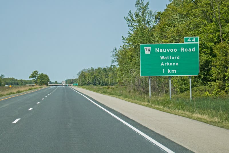 Exit Sign on Highway 402 for Watford and Arkona Stock Image - Image of ...