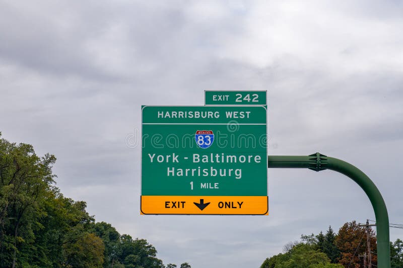 Exit 242 Sign on I-76 Pennsylvania Turnpike for Interstate 83 Stock ...