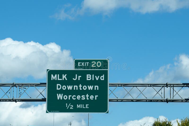Exit 20 Sign on Interstate 290 in Worcester, Massachusetts Stock Image ...