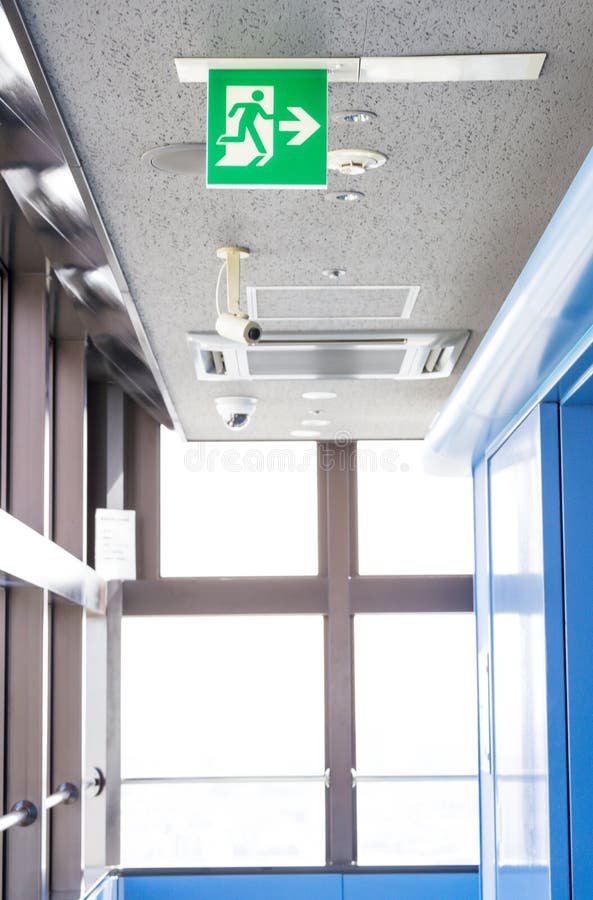 Exit Sign Lignt with Cctv and Camera Under Ceiling for Security Stock ...