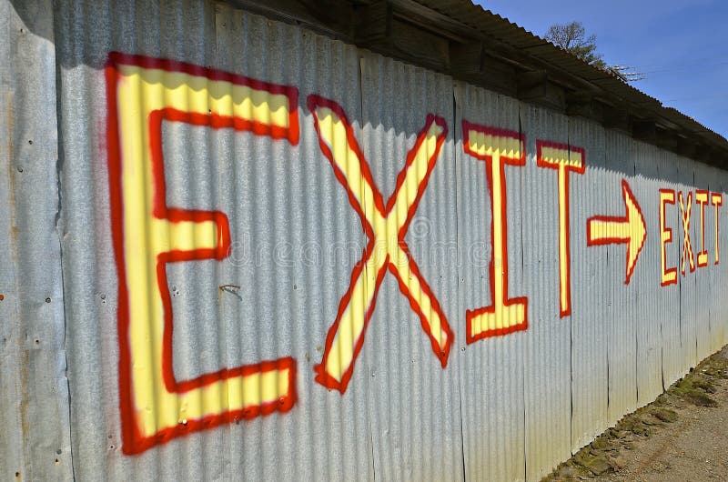 Exit Sign Painted on Steel Building Stock Photo - Image of signage ...