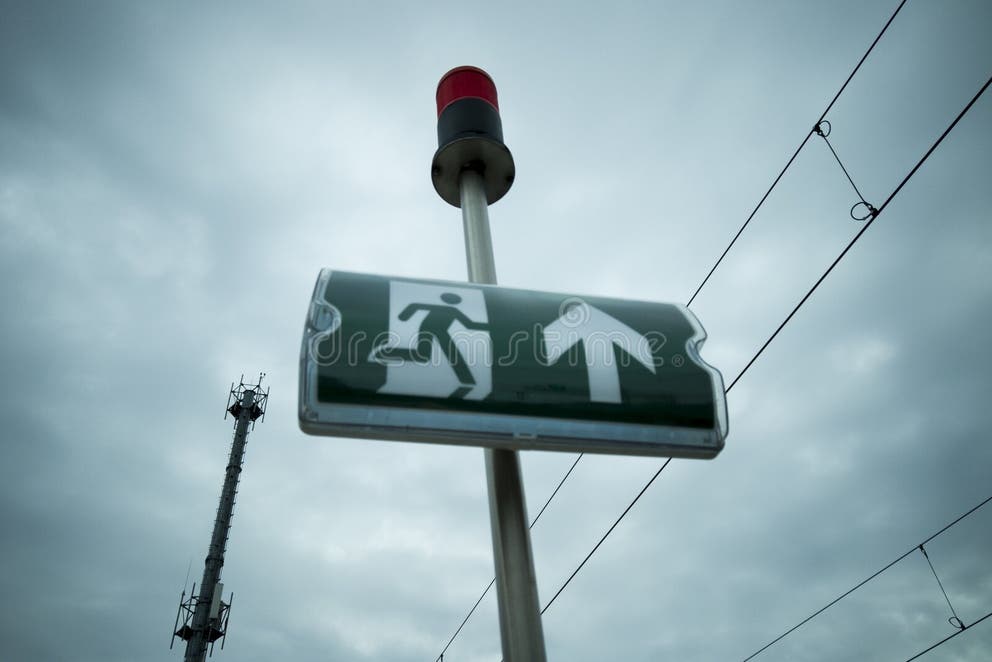 Exit Sign in Railway Station Stock Photo - Image of safe, station ...
