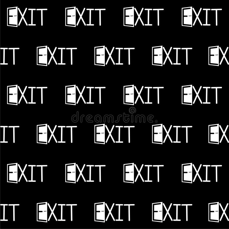 Exit Sign Seamless Pattern Isolated on Black Stock Vector ...