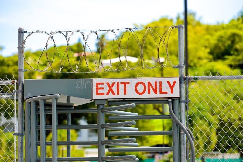 Exit only Sign on Security Door Stock Image - Image of warning, fence ...