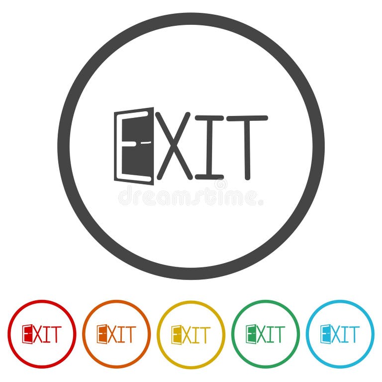 Exit Sign. Set Icons in Color Circle Buttons Stock Vector ...