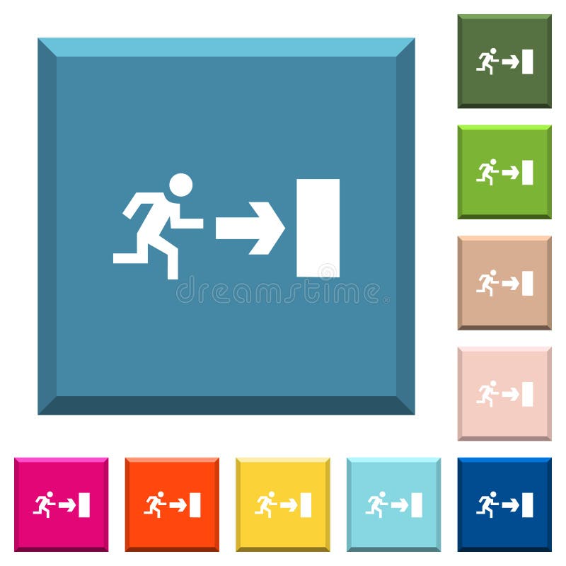 Exit Sign White Icons on Edged Square Buttons Stock Vector ...