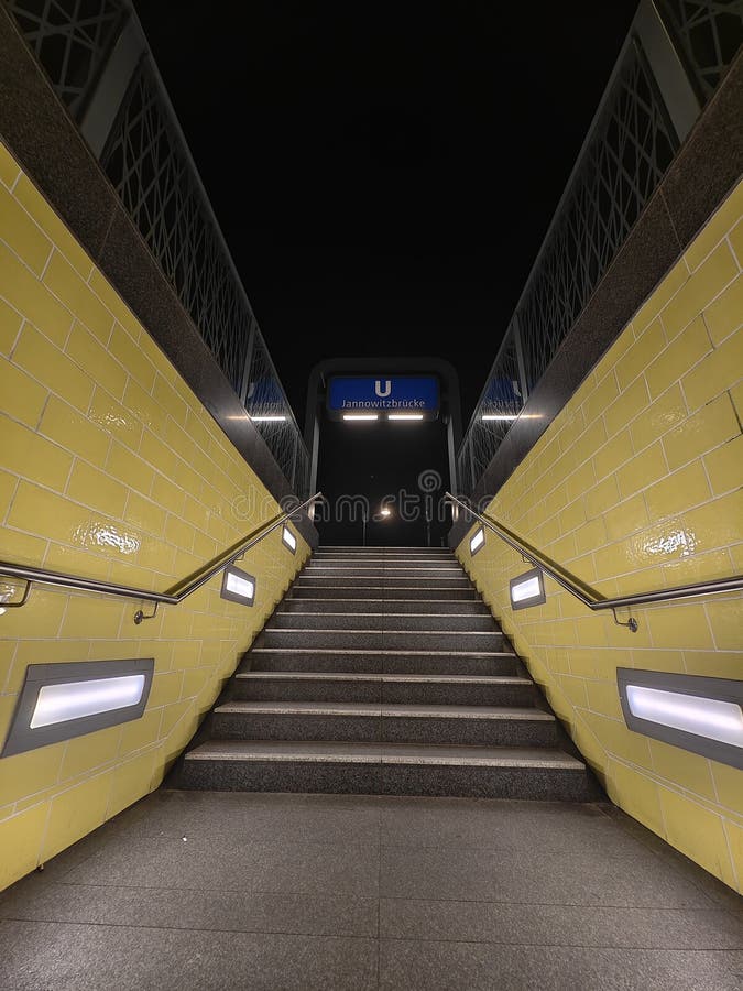 Exit Stairs at the Jannowitzbrücke Metro Station in Berlin at Night ...