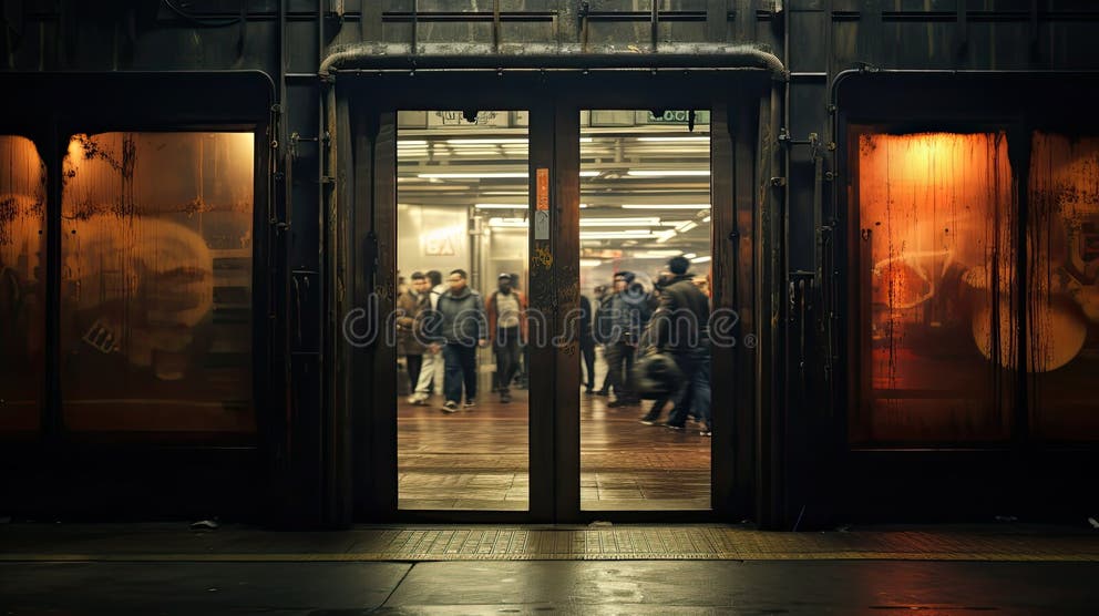 Exit subway door stock illustration. Illustration of sliding - 305927905