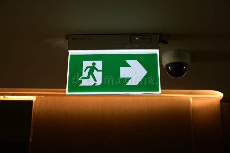 Exit Symbol for Warning People, Green Light Stock Image - Image of ...