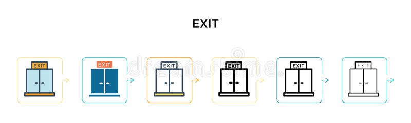 Exit Vector Icon in 6 Different Modern Styles. Black, Two Colored Exit ...