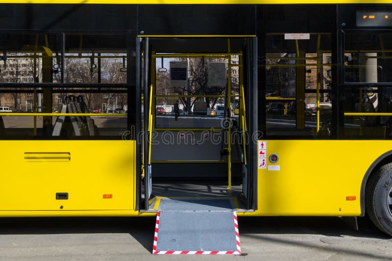 Exit from Yellow Citybus with a Ramp Stock Photo - Image of passage ...