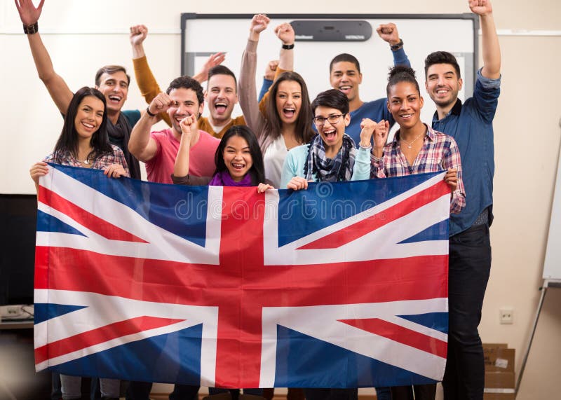 Exited British Students Presents Their Team Stock Photo - Image of ...